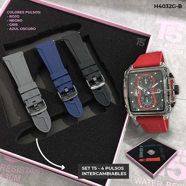 RELOJ T5 DEPORTIVO CRONÓGRAFO SET 4 PULSOS HOMBRE H4032G-B